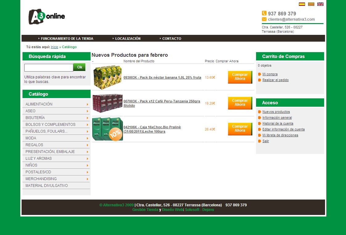 Venta de productos de comercio justo en Alternativa 3